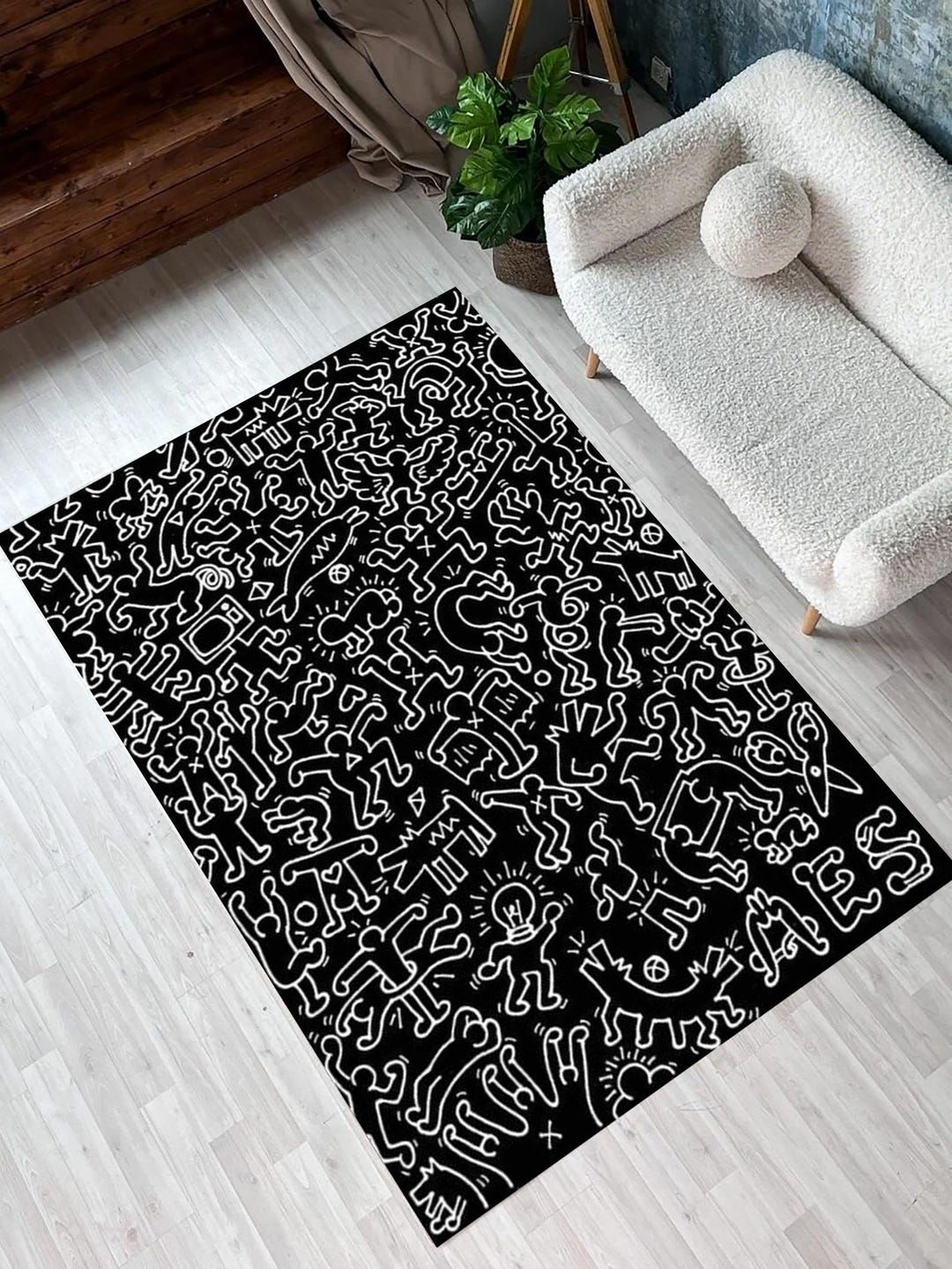 Keith Haring Street Art Rug,keith Haring Drawing Rug,dancing Man Rug ...