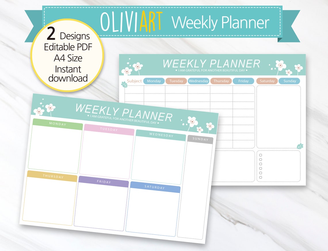 Editable Weekly Planner template Home School Kids Weekly | Etsy