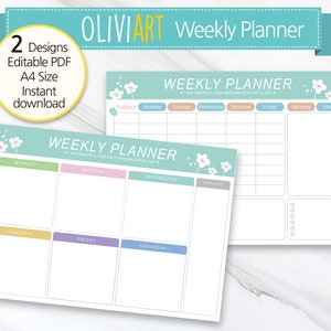 Editable Weekly Planner template Home School Kids Weekly | Etsy