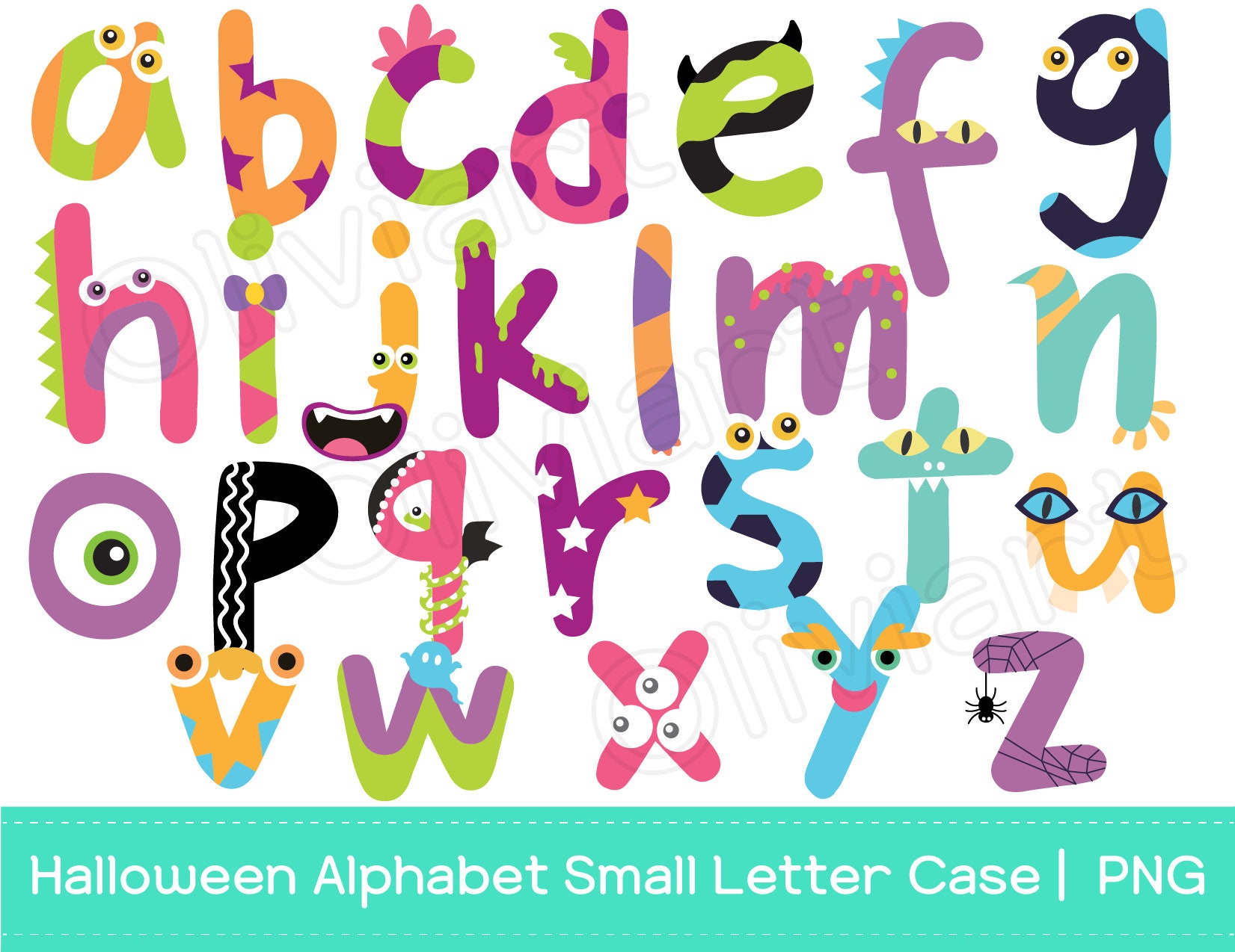 Halloween Lower Case Alphabet Clip Art Bundle, Halloween Font ...