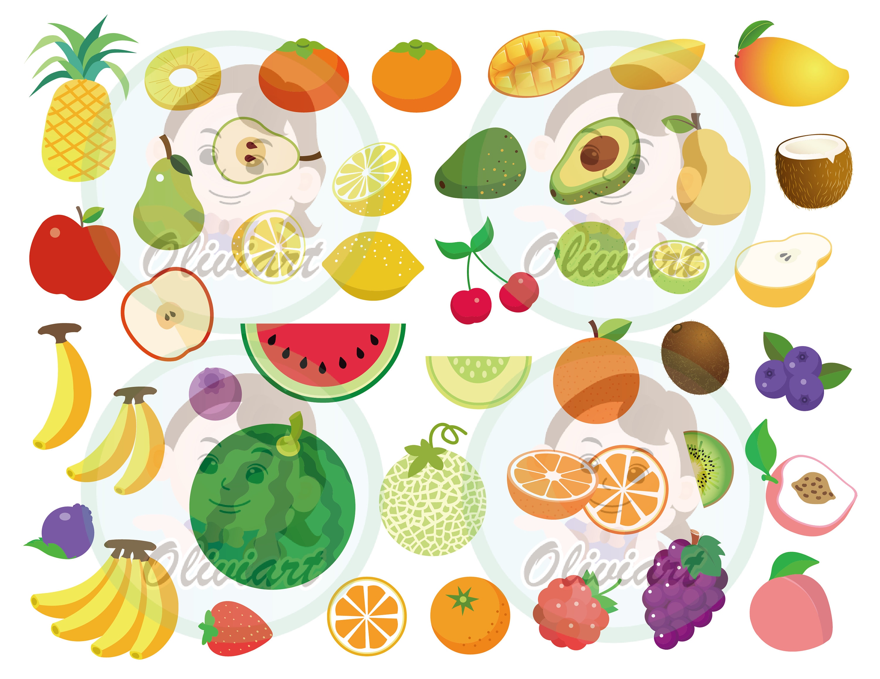 Fruit Clip Art Summer Clip Art Fruit Slices Clip Art Fruit - Etsy