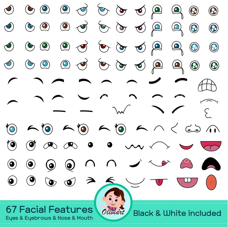 Build a Face Clip Art Bundle / 234 Clip Art / Black and White Included ...