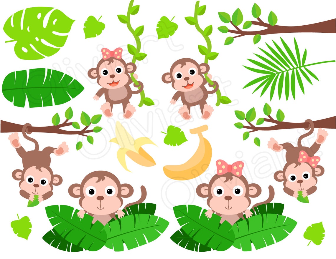 Monkey Clipart Set Baby Monkey Image Monkey Cake Topper - Etsy