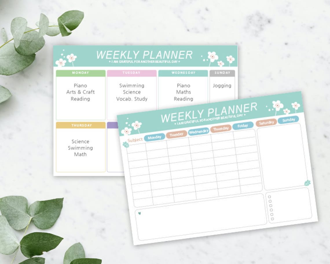 Editable Weekly Planner template Home School Kids Weekly | Etsy