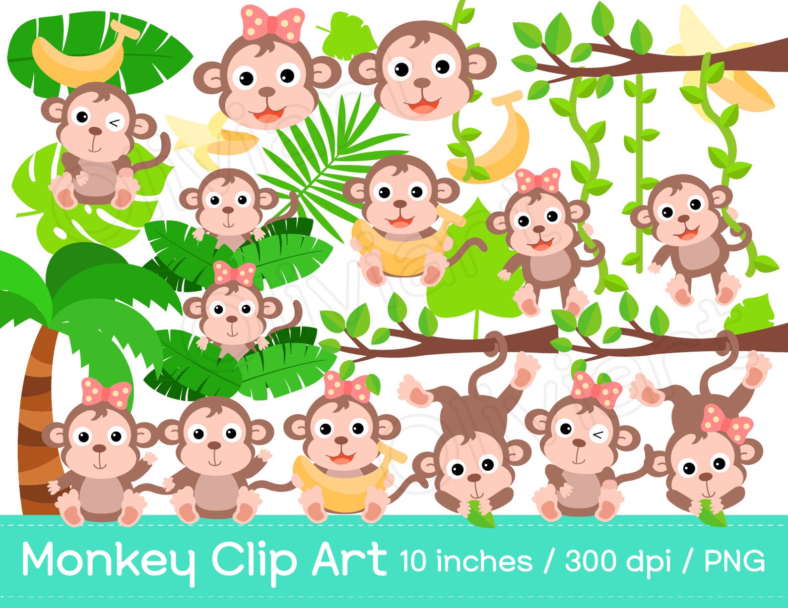 Monkey Clipart Set Baby Monkey Image Monkey Cake Topper - Etsy