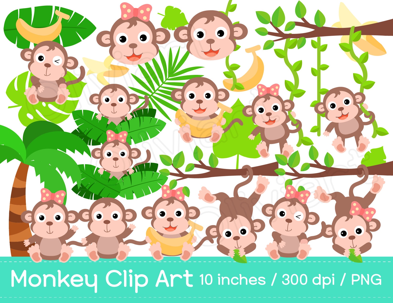Monkey Clipart Set, Baby Monkey Image, Monkey Cake Topper, Baby Shower ...