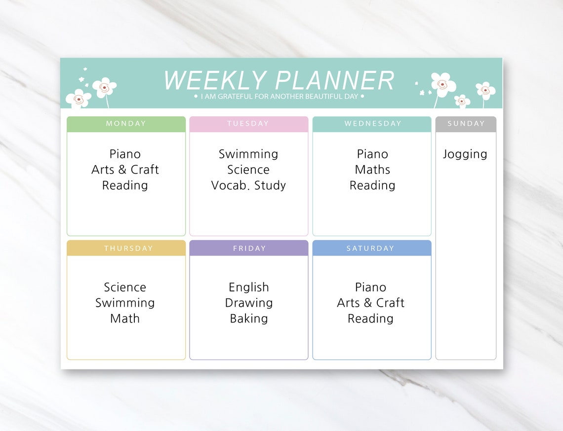 Editable Weekly Planner template Home School Kids Weekly | Etsy