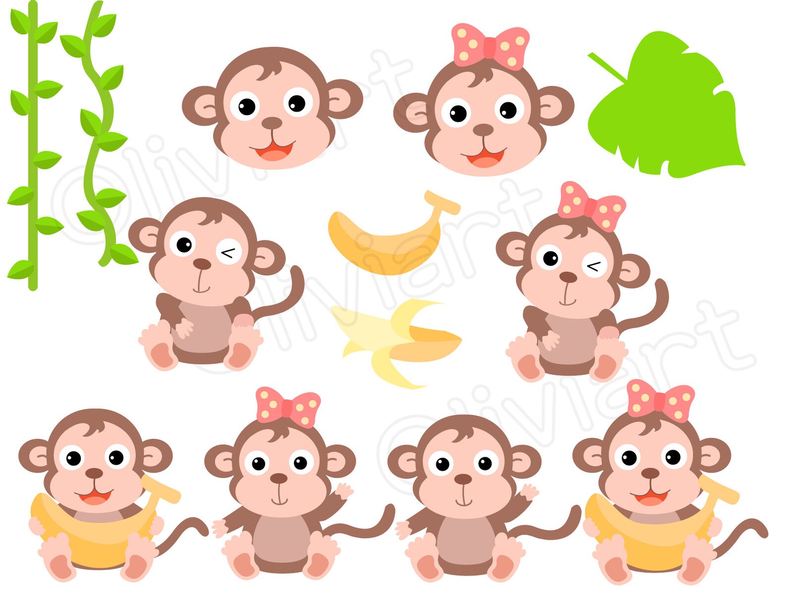 Monkey Clipart Set Baby Monkey Image Monkey Cake Topper - Etsy