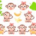 Monkey Clipart Set, Baby Monkey Image, Monkey Cake Topper, Baby Shower ...