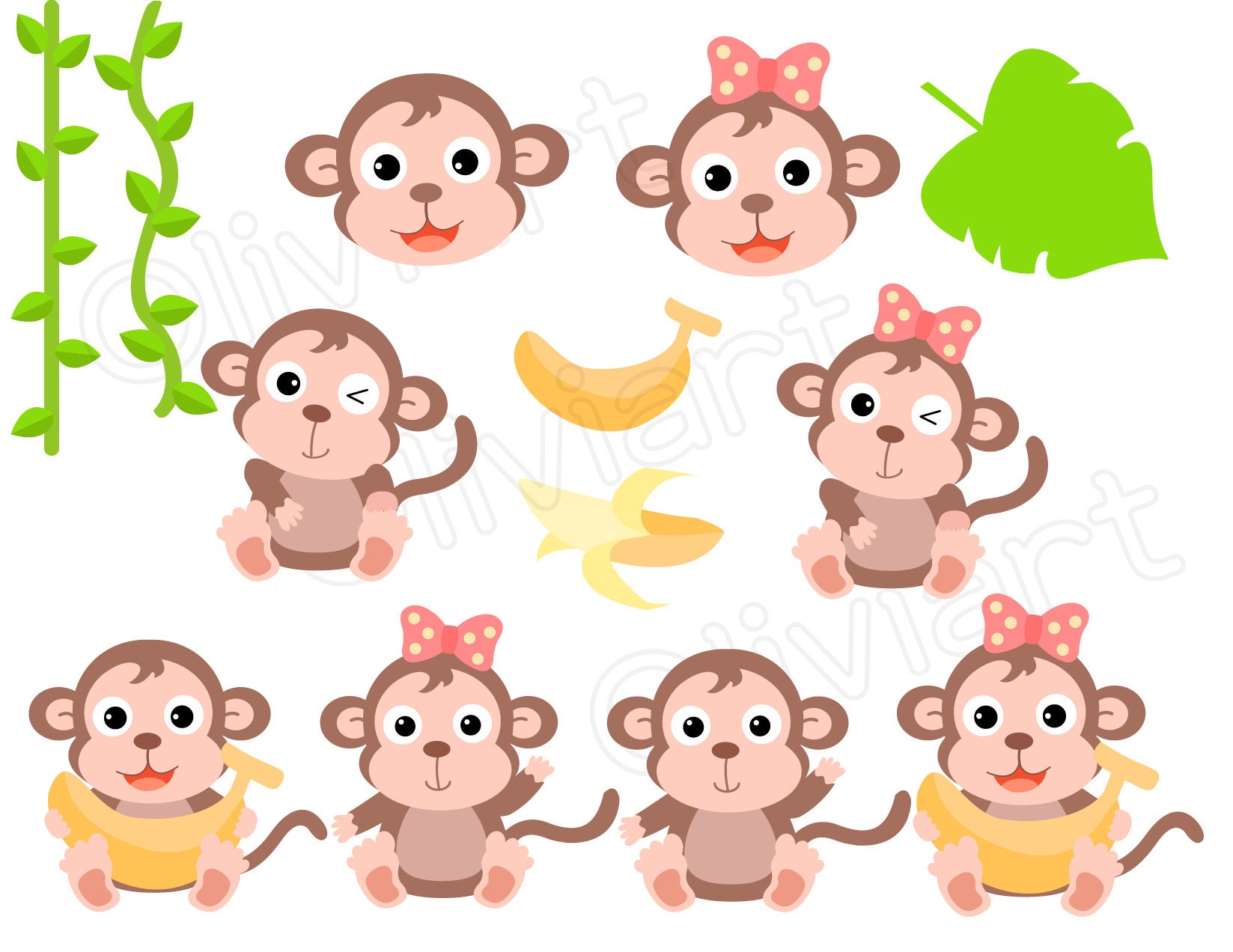 Monkey Clipart Set, Baby Monkey Image, Monkey Cake Topper, Baby Shower ...