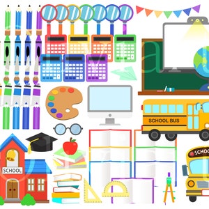 Back to School Clip Art Bundle, School Supplies Clip Art, School Bus ...