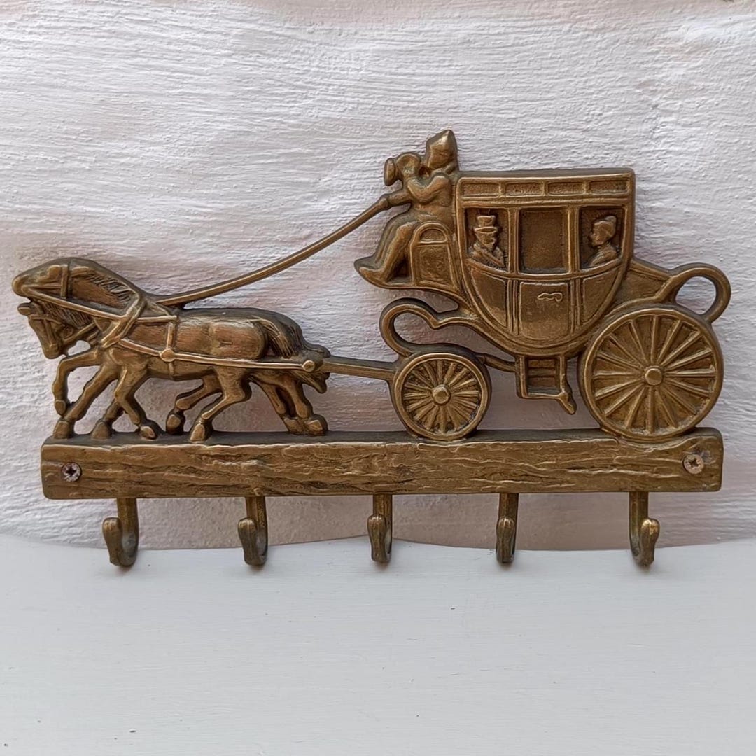 Brass Horse & Carriage Key Rack | Vintage Wall Mounted Key Holder ...