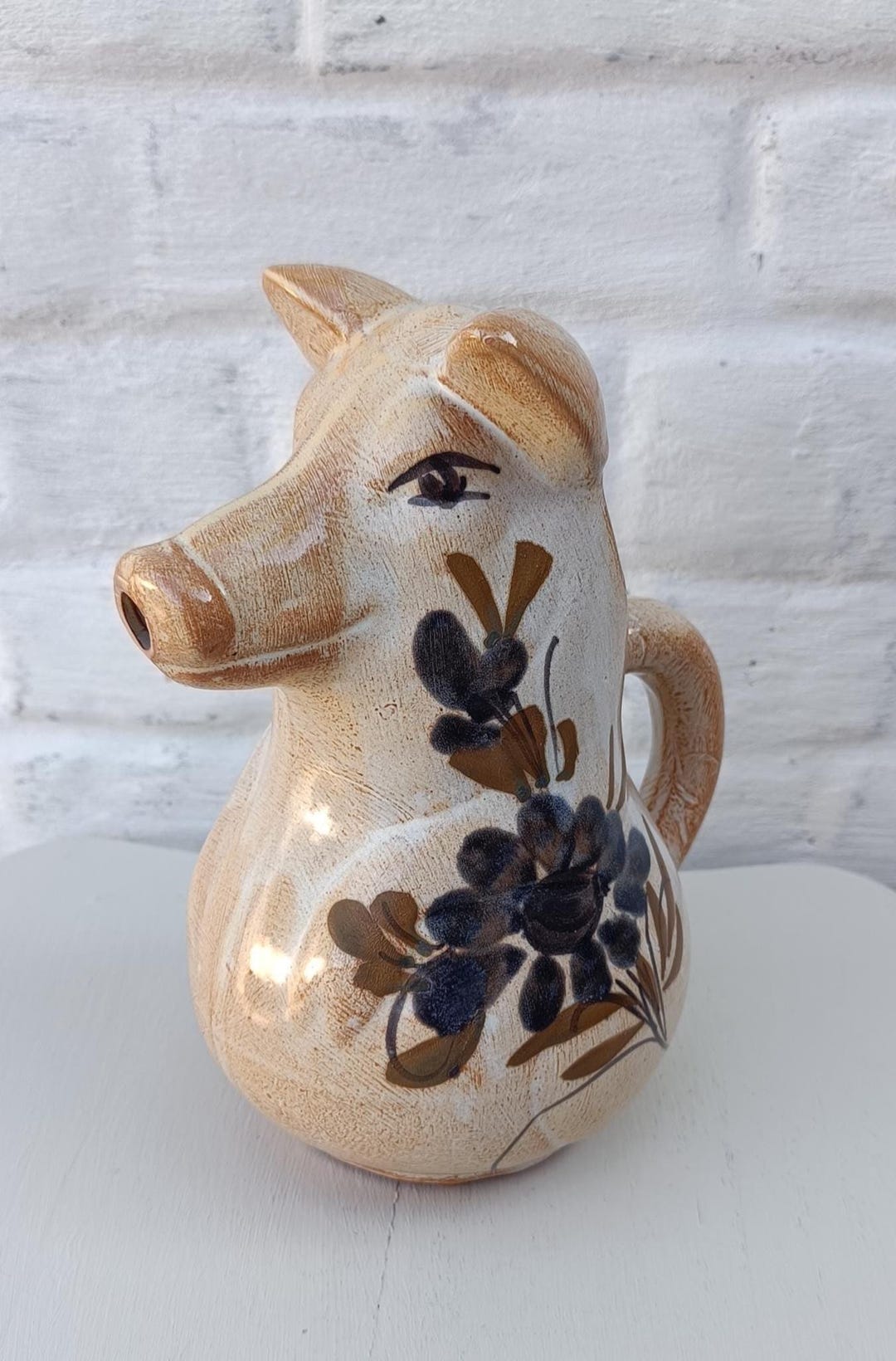 Hand-painted Ceramic Pig Pitcher: Whimsical Floral Farmhouse Jug - Etsy