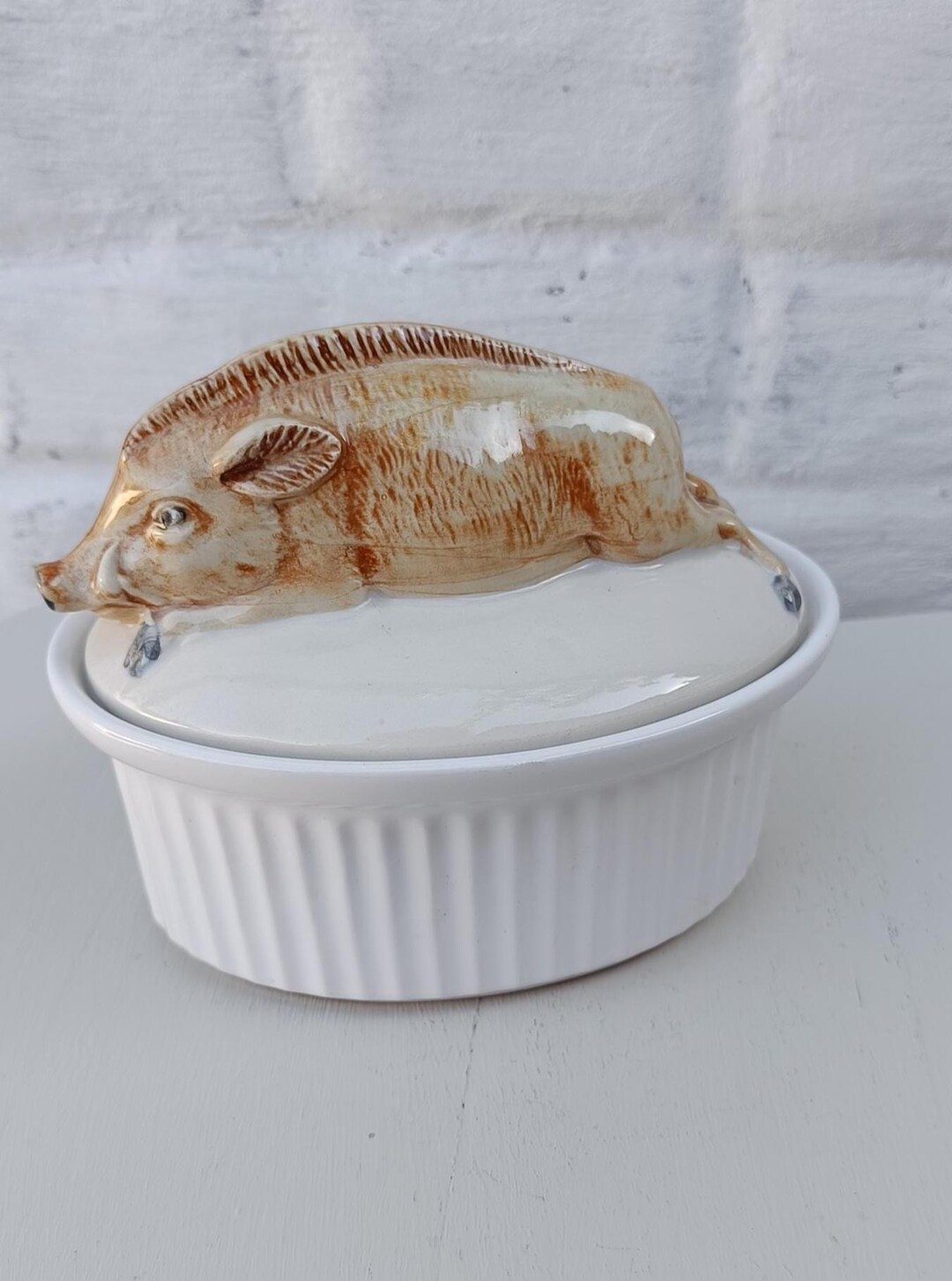 Ceramic Boar Terrine Dish – Portugal – Covered Pig Butter Dish – Rustic ...