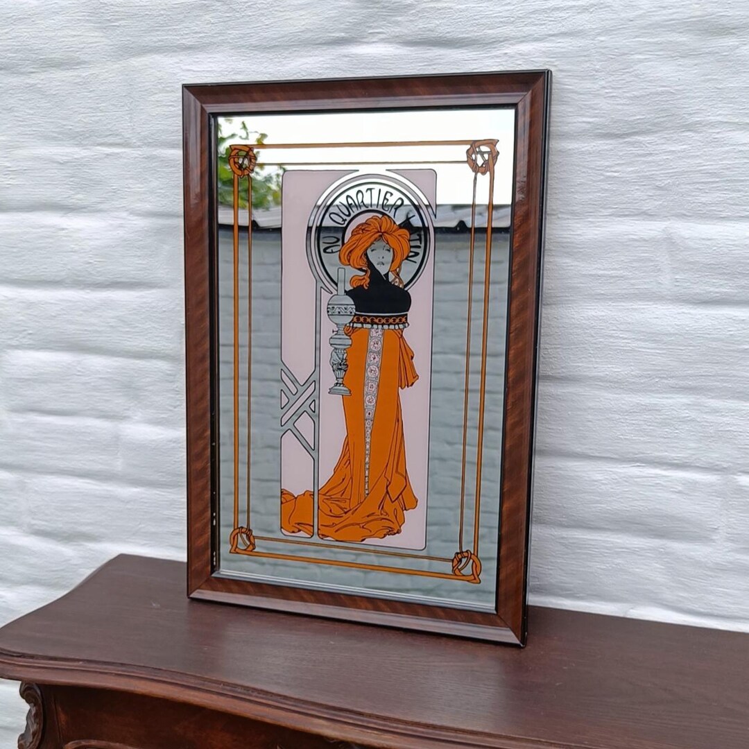 Alphonse Mucha Art Nouveau Mirror | Framed “au Quartier Latin” Print ...