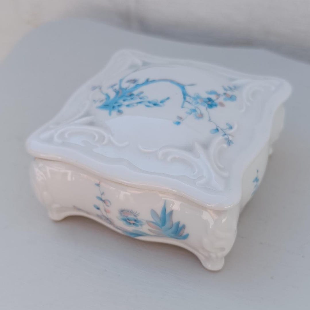 Limoges Porcelain Trinket Box | Hand Painted Blue Floral | French ...