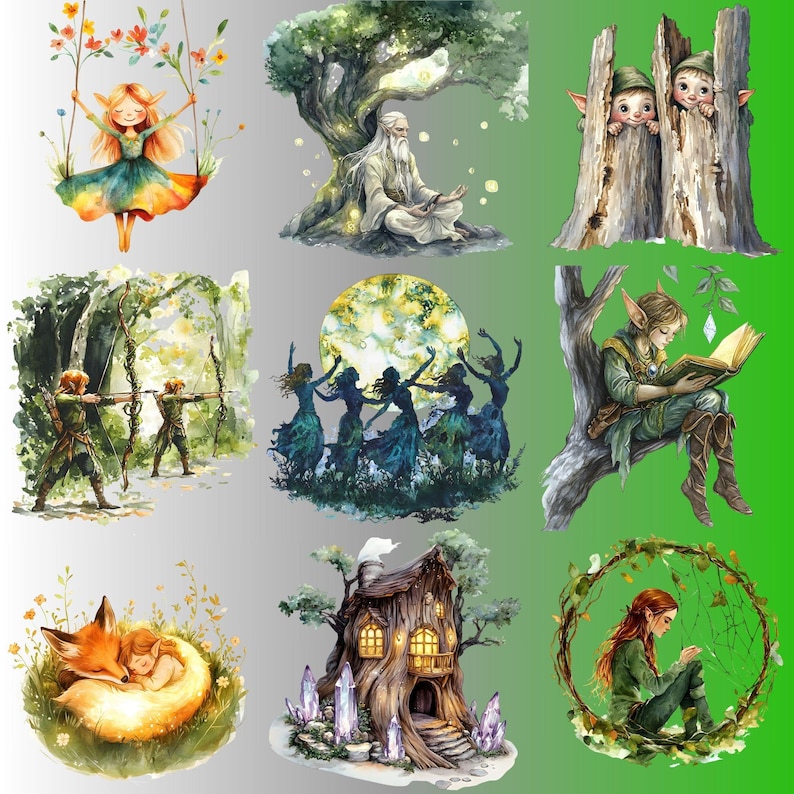Watercolor Forest Elf Clipart Bundle, Elven Forest Clipart, Enchanted ...