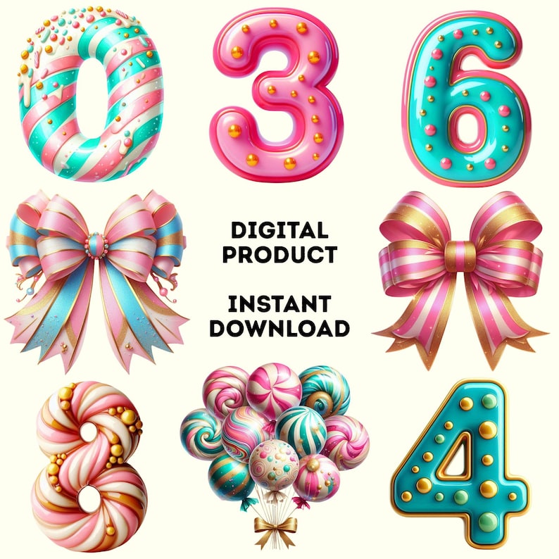 Candy Numbers Clipart Bundle, Birthday Candy Numbers, Baby Milestone ...