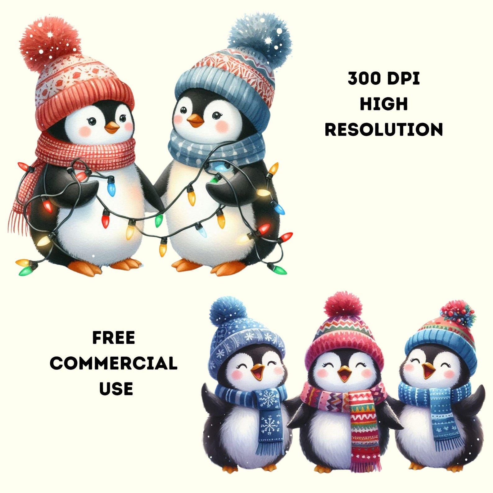 Christmas Penguin Clipart, Xmas Animals PNG, Quirky Holiday Penguins ...