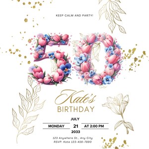 Pink Floral Numbers Clipart, Garden Flowers Table Numbers, Watercolor ...