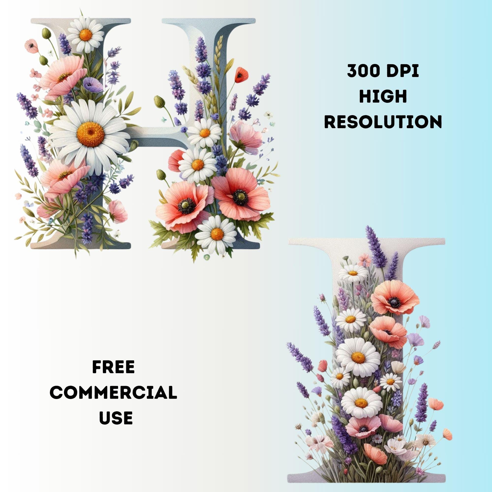 Wildflowers Alphabet Clipart, English Floral Letters PNG, Baby ...