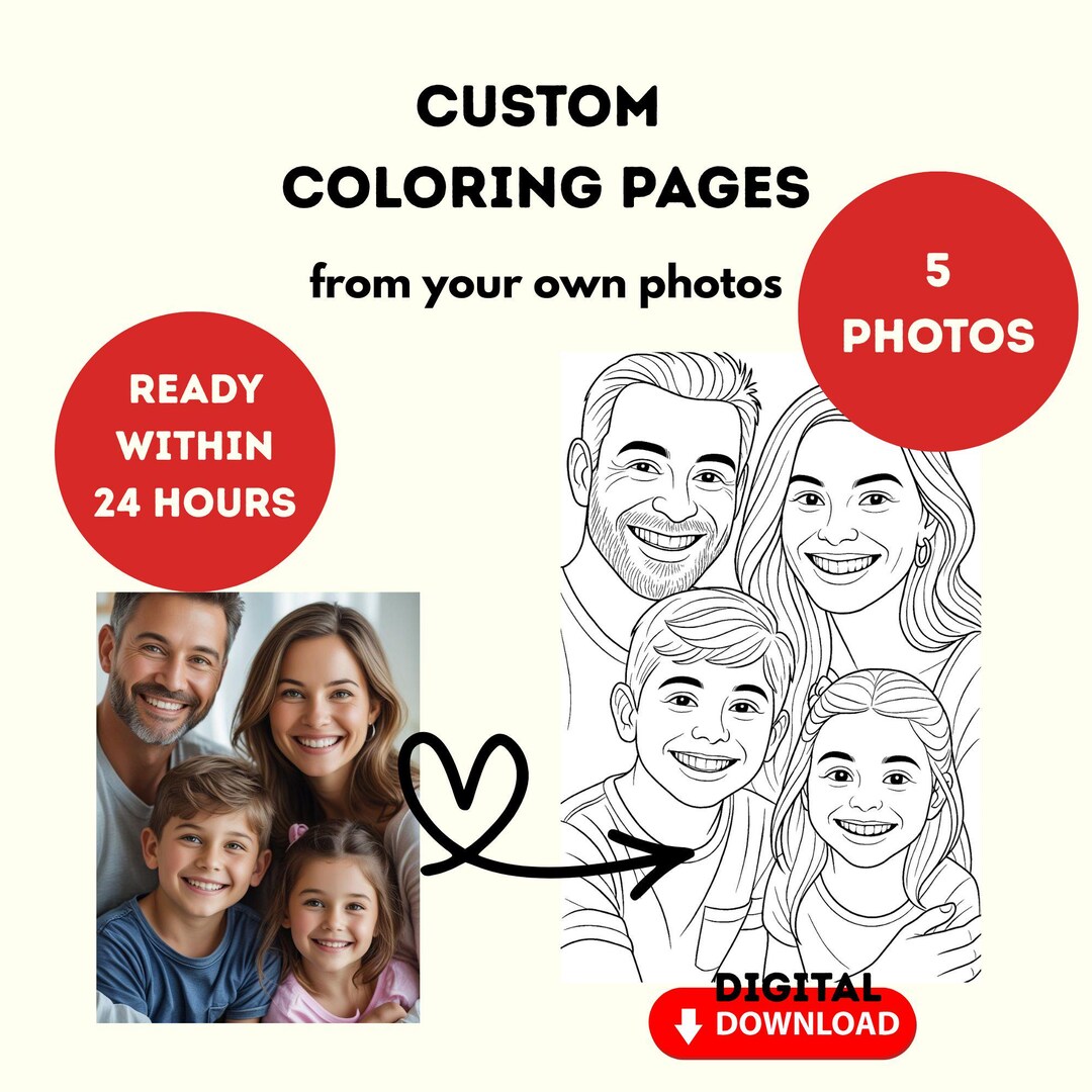5 Custom Coloring Pages From Photo, Bundle Custom Sketch Coloring Page ...