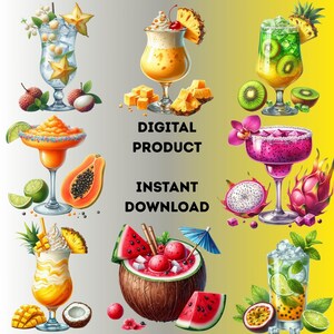 Tropical Cocktails Clipart Bundle, Summer Drinks Graphics, Summer ...