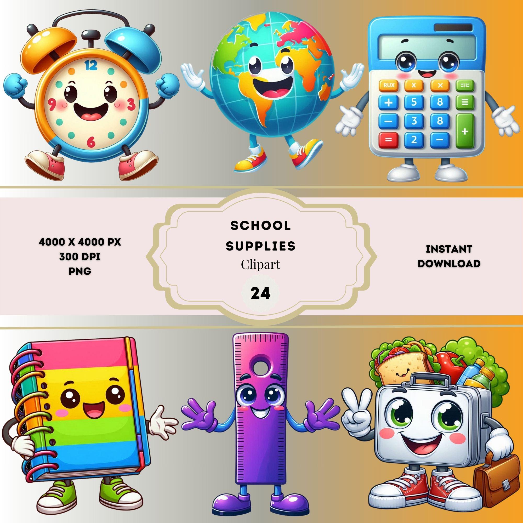 Back to School Supplies Clipart, School Supply Clipart, Cute School ...
