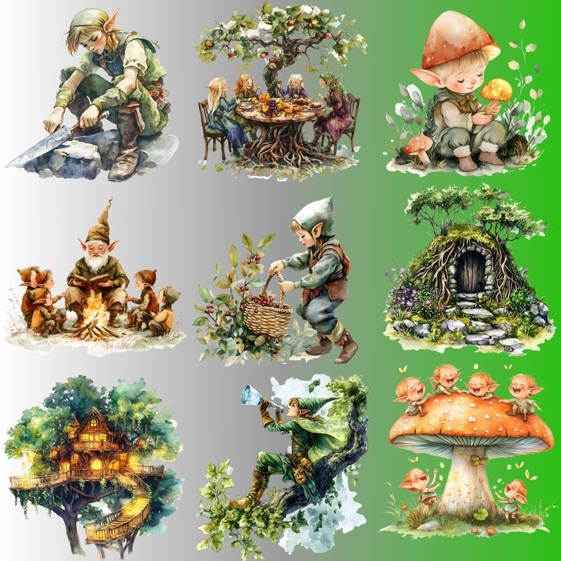 Watercolor Forest Elf Clipart Bundle, Elven Forest Clipart, Enchanted ...