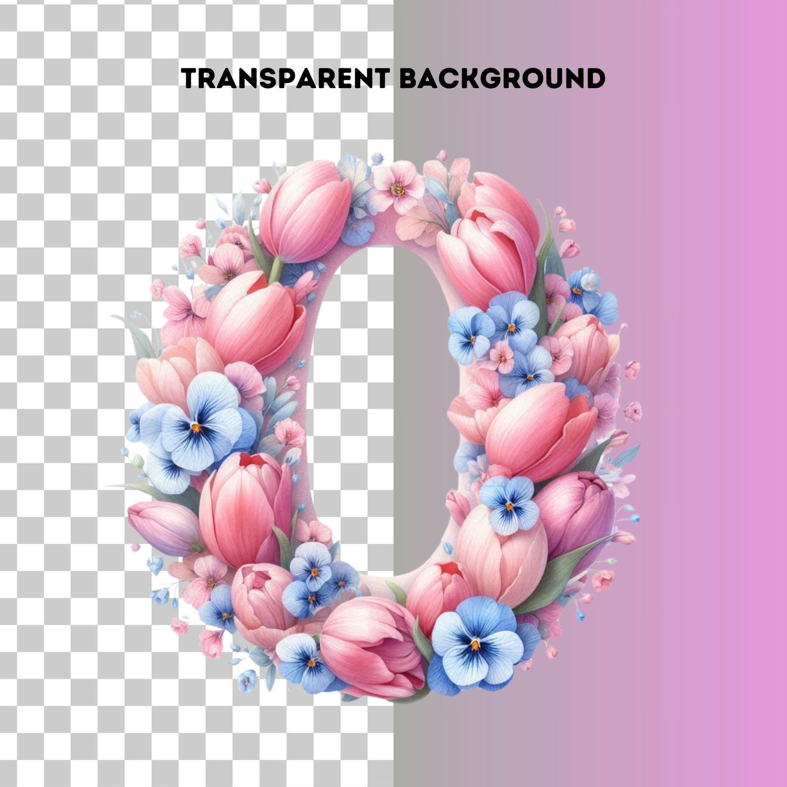 Pink Floral Numbers Clipart, Garden Flowers Table Numbers, Watercolor ...