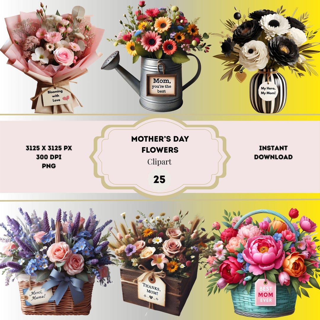 Mother's Day Flowers Clipart, Mother's Day PNG Graphics, Wildflower ...