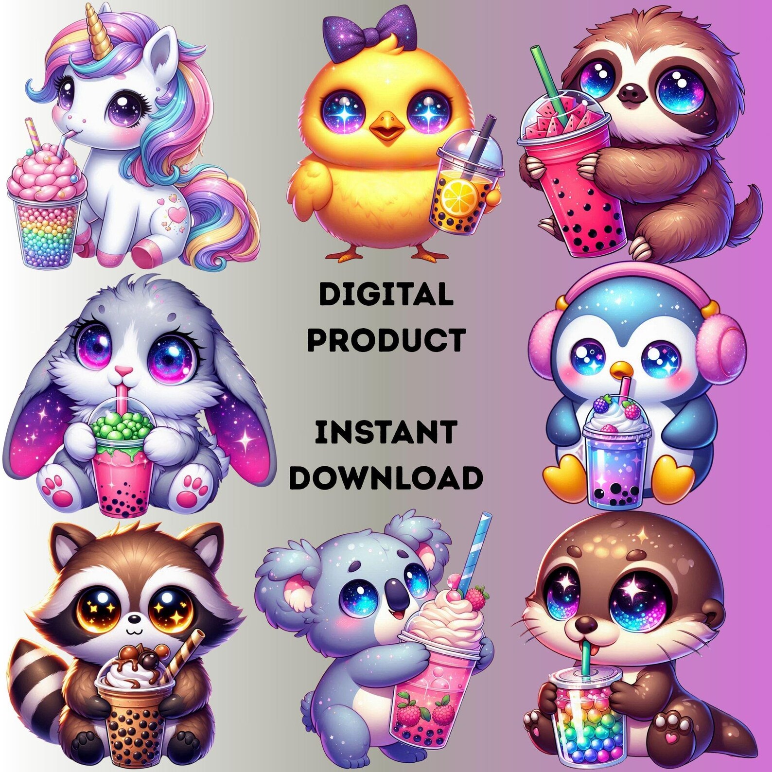 Bubble Tea Animals Clipart, Bobba Tea Animals, Bubble Tea PNG Bundle ...