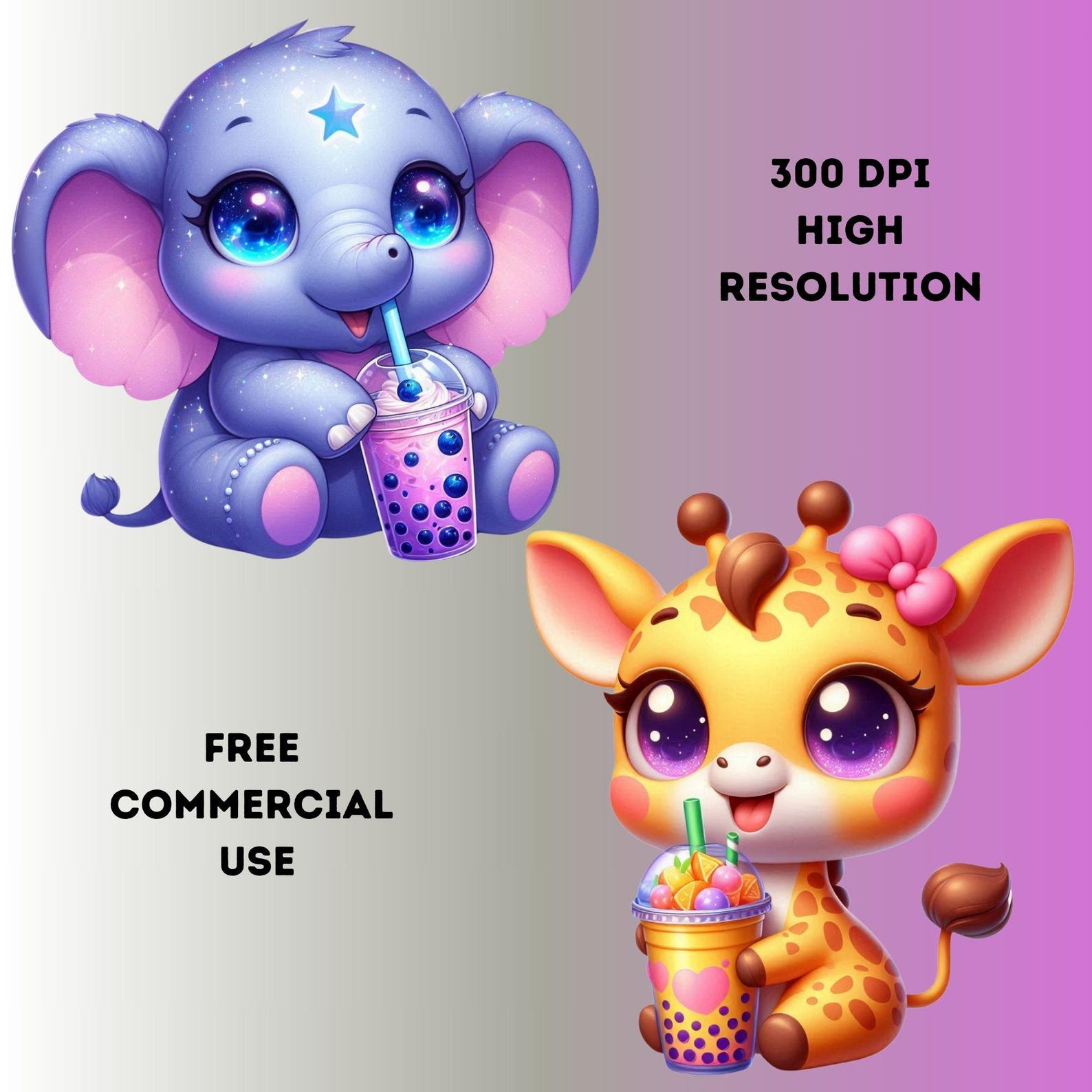 Bubble Tea Animals Clipart, Bobba Tea Animals, Bubble Tea PNG Bundle ...
