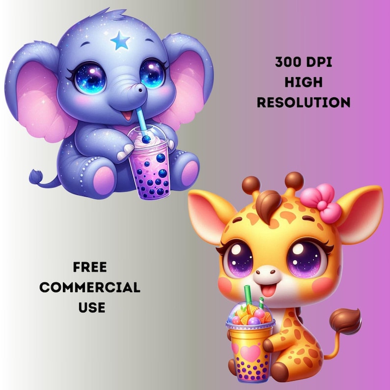 Bubble Tea Animals Clipart, Bobba Tea Animals, Bubble Tea PNG Bundle ...
