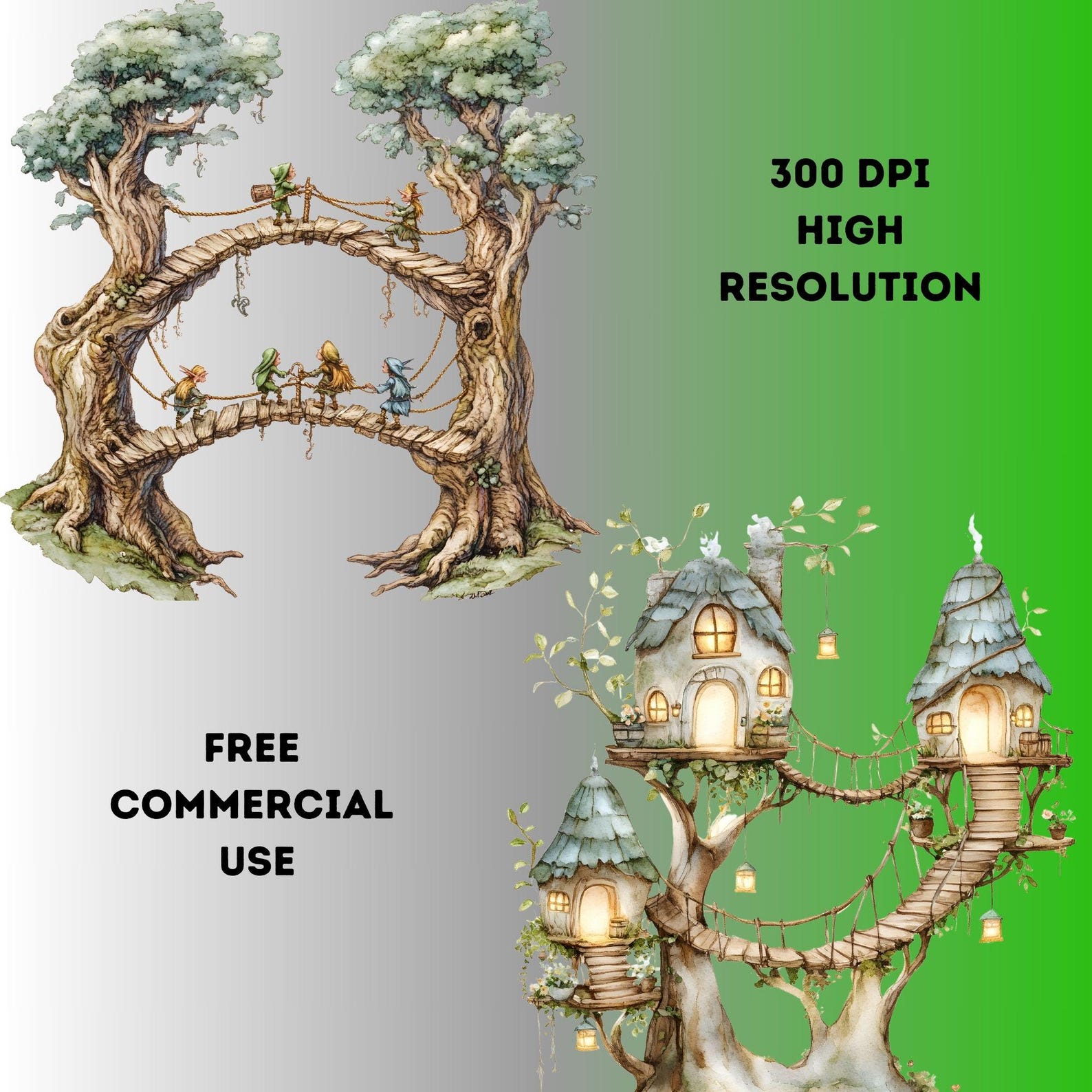 Watercolor Forest Elf Clipart Bundle, Elven Forest Clipart, Enchanted ...