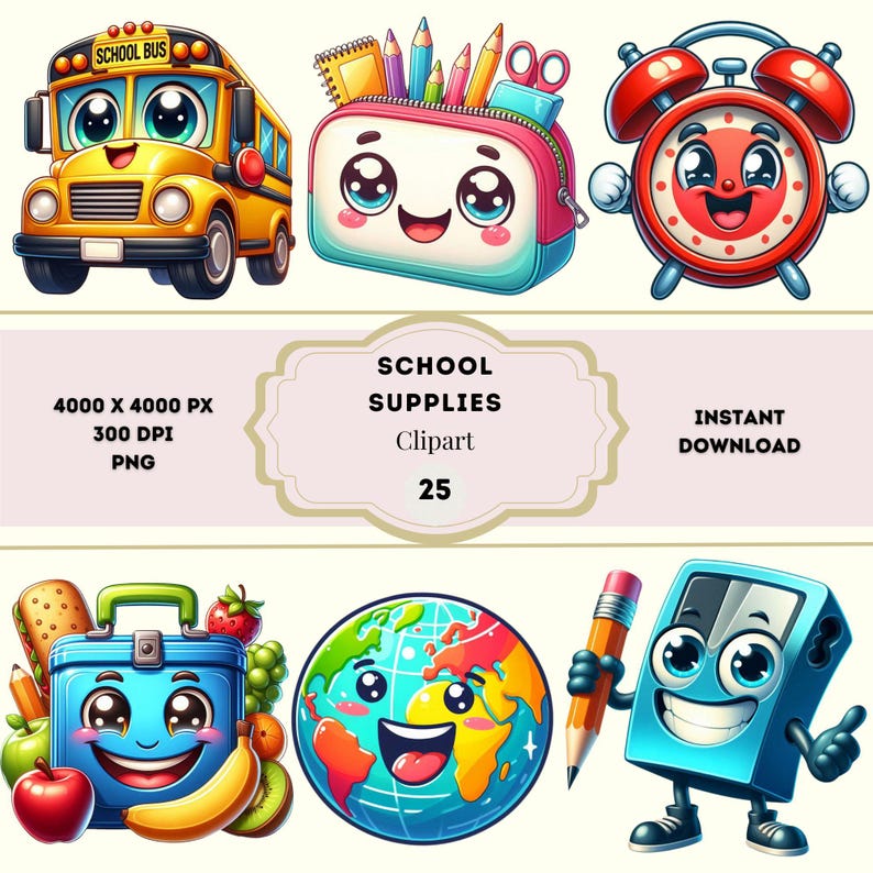Back to School Supplies Clipart, School Supply Clipart, Cute School ...