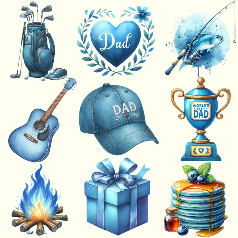 Father's Day Watercolor Clipart, Happy Fathers Day Bundle, High Quality ...