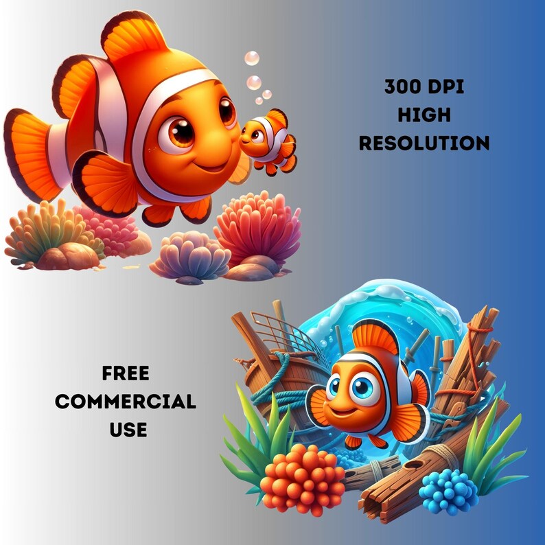 Whimsical Clownfish Clipart, Under the Sea Wallpaper, Cute Ocean Life ...