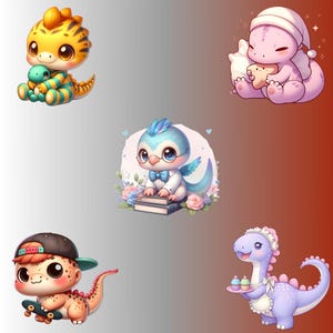 Kawaii Baby Dinosaurs Clipart Bundle, Cute Baby Dinosaur Clipart ...