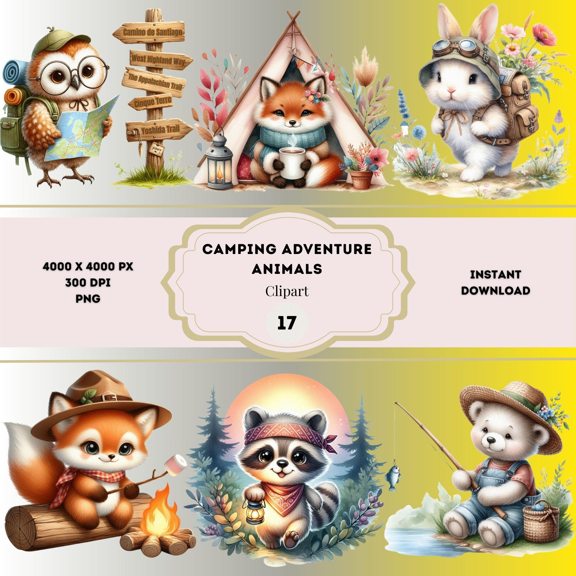 Camping Adventure Animals Clipart, Campsite Illustrations, Whimsical ...