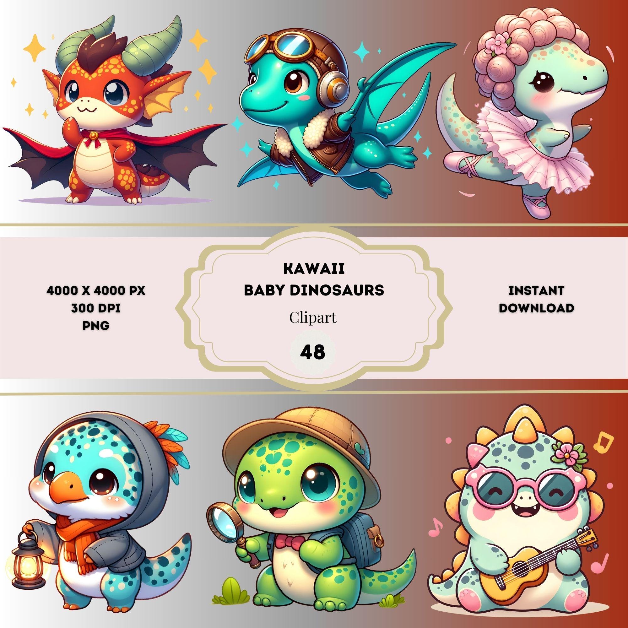 Kawaii Baby Dinosaurs Clipart Bundle, Cute Baby Dinosaur Clipart ...