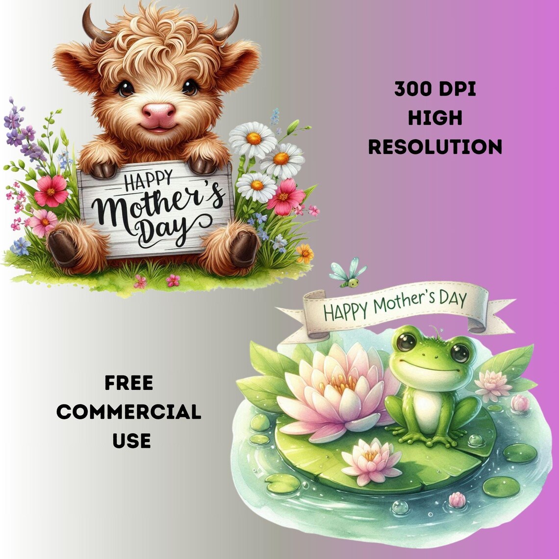 Mother's Day Animals Clipart, Happy Mother's Day Clipart Bundle, Mother ...