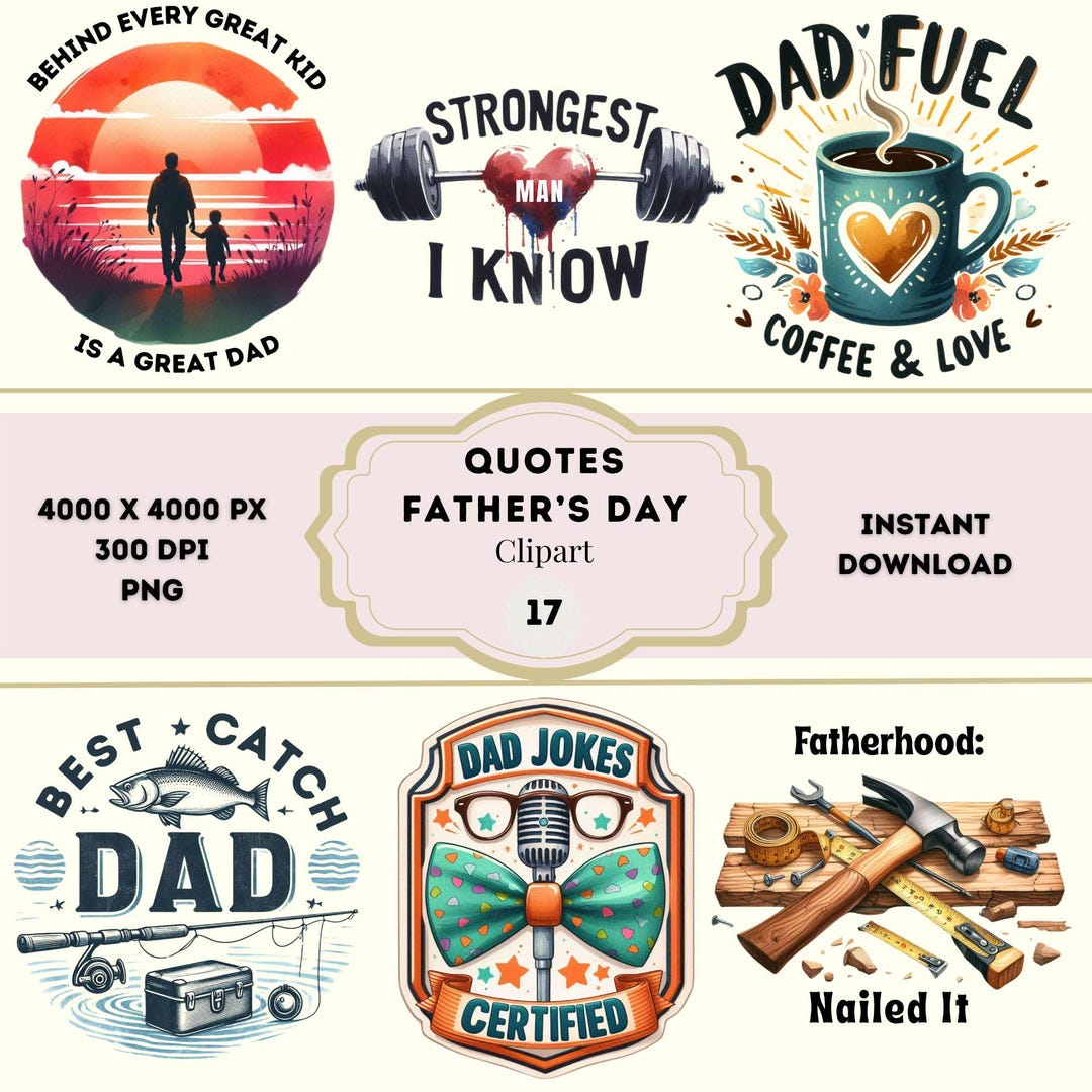 Father's Day Quotes Clipart, Happy Fathers Day Bundle, High Quality ...