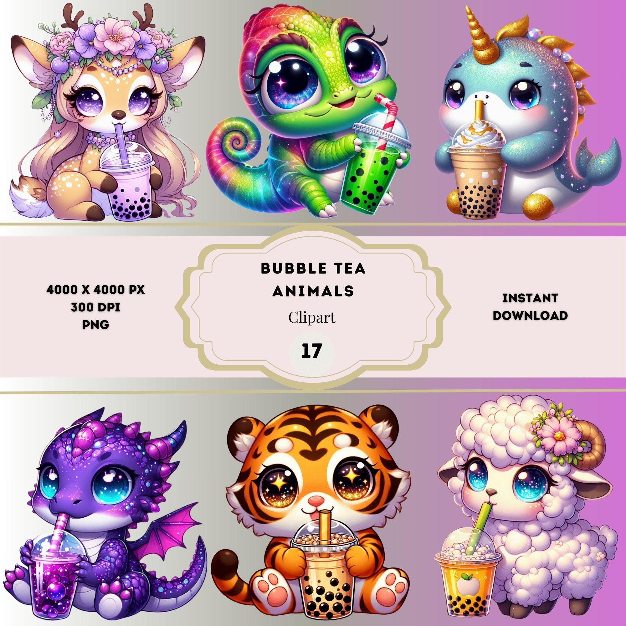 Bubble Tea Animals Clipart, Bobba Tea Animals, Bubble Tea PNG Bundle ...