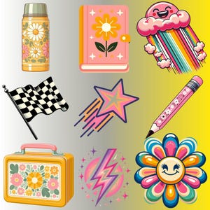 Retro School Clipart, Groovy School Clipart Bundle, Teacher PNG Pastel ...