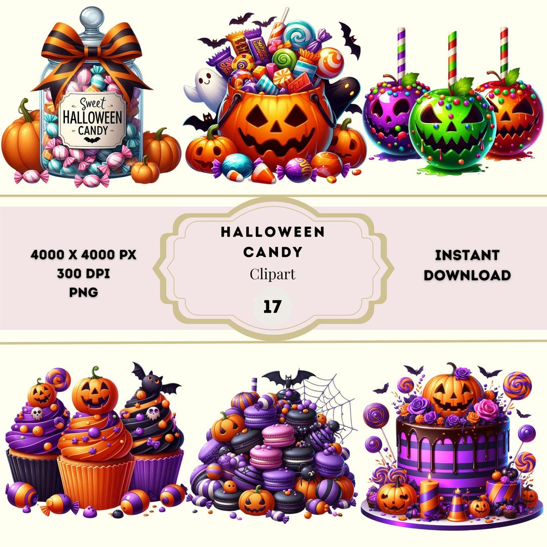 Halloween Candy Clipart, Halloween Treats PNG Bundle, Halloween Sweets ...