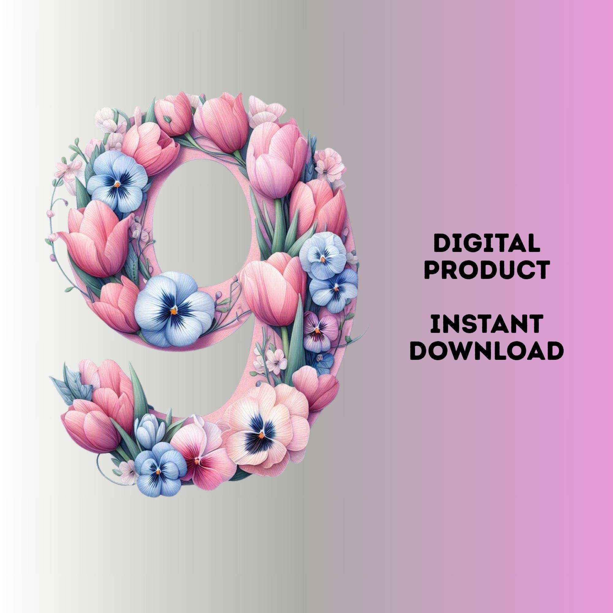 Pink Floral Numbers Clipart, Garden Flowers Table Numbers, Watercolor ...