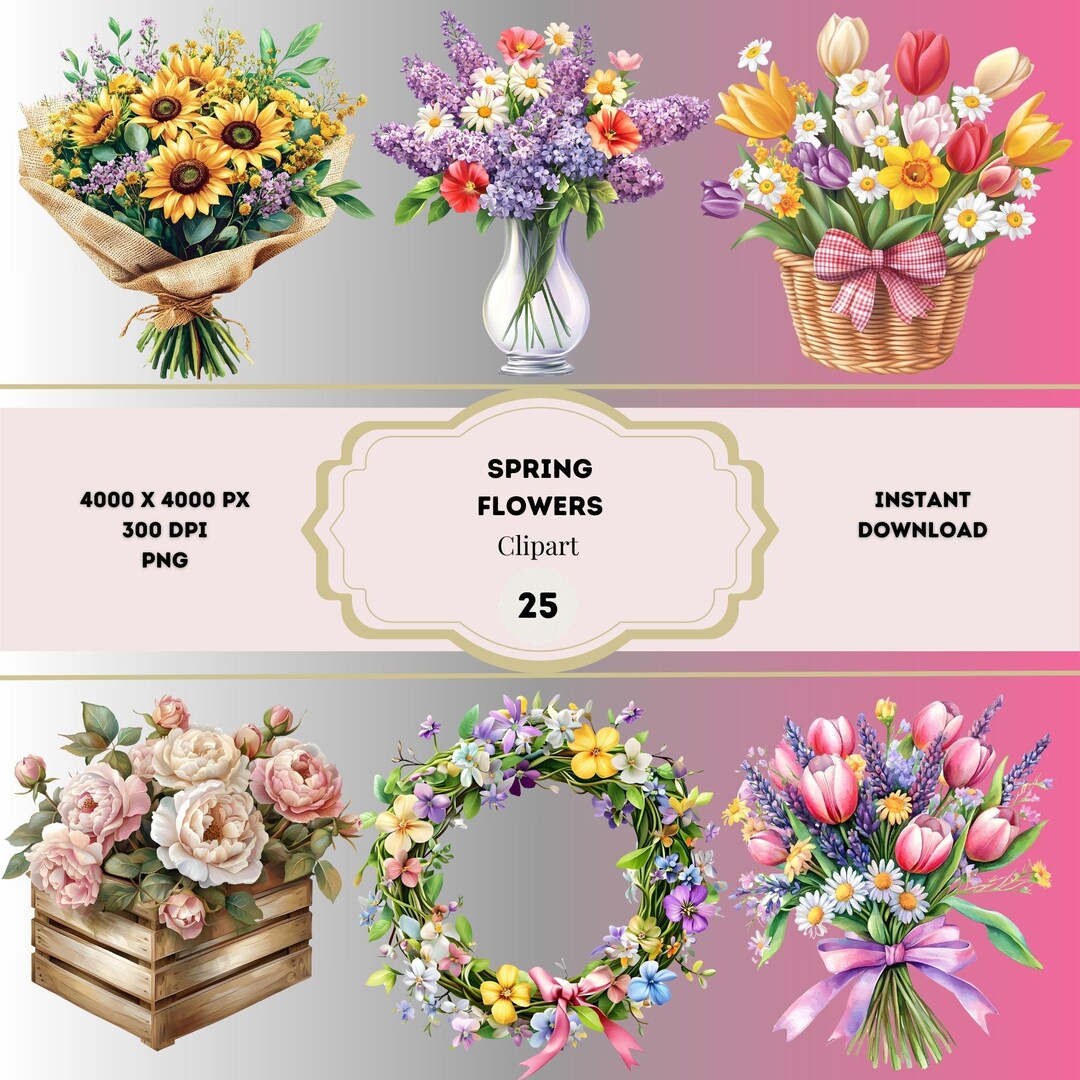 Spring Flowers Clipart PNG, Spring Bundle Clipart, Flower Bouquet ...