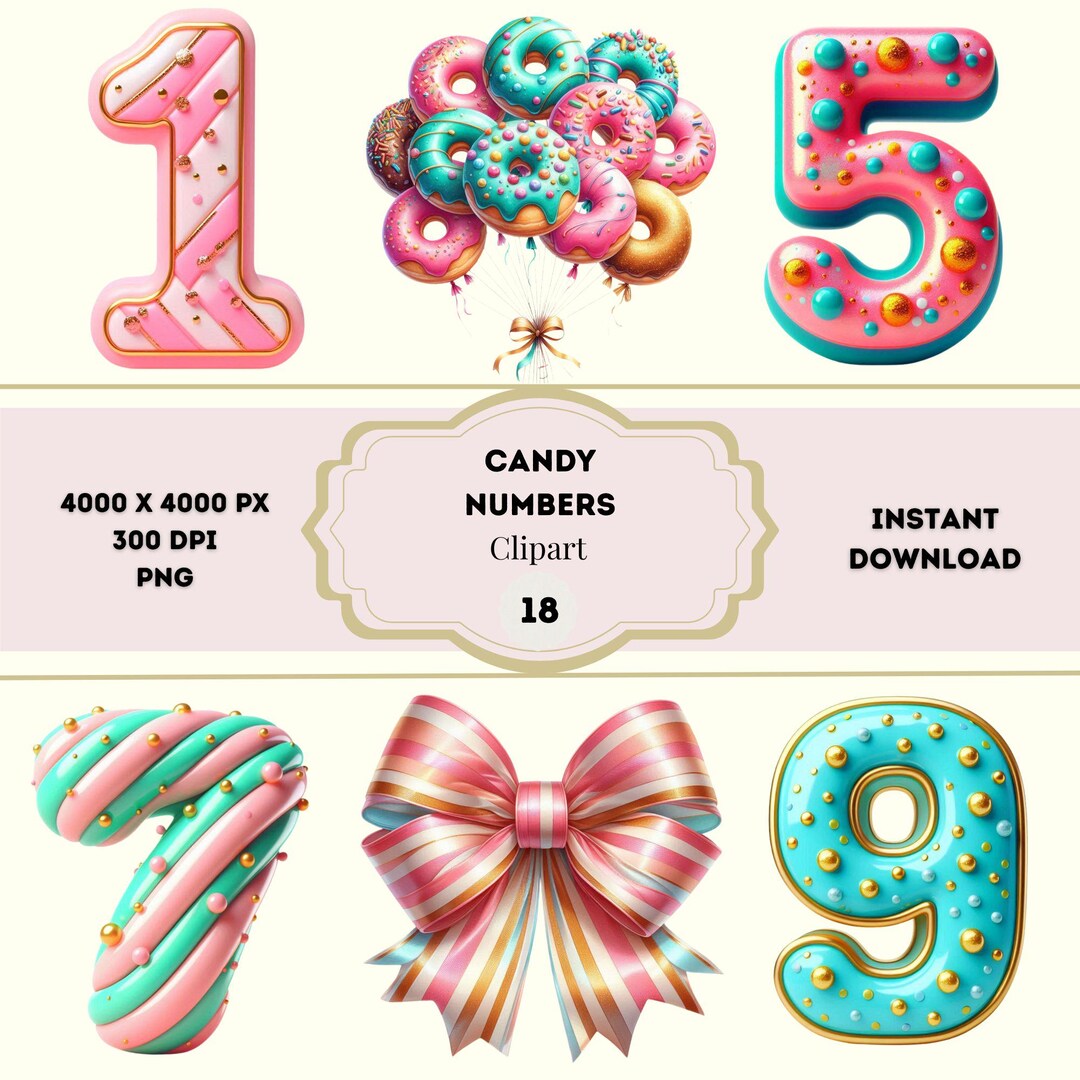 Candy Numbers Clipart Bundle, Birthday Candy Numbers, Baby Milestone ...