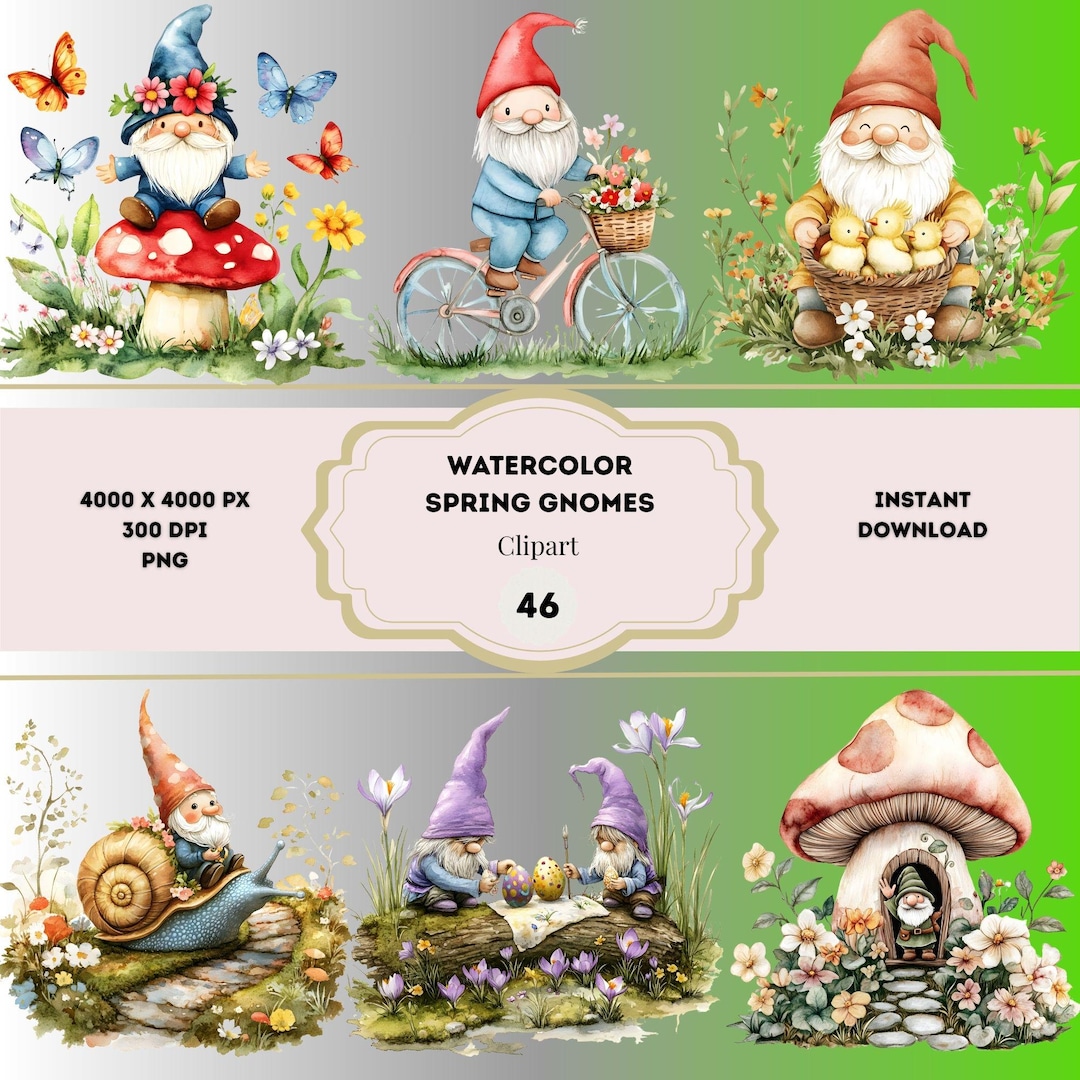 Spring Gnome Clipart Bundle, Garden Gnome Graphics, Gnome Digital Art ...